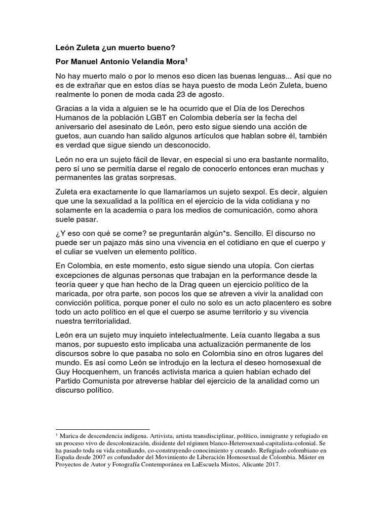 León Zuleta Un Muerto Bueno | PDF | Género | Estudios de género