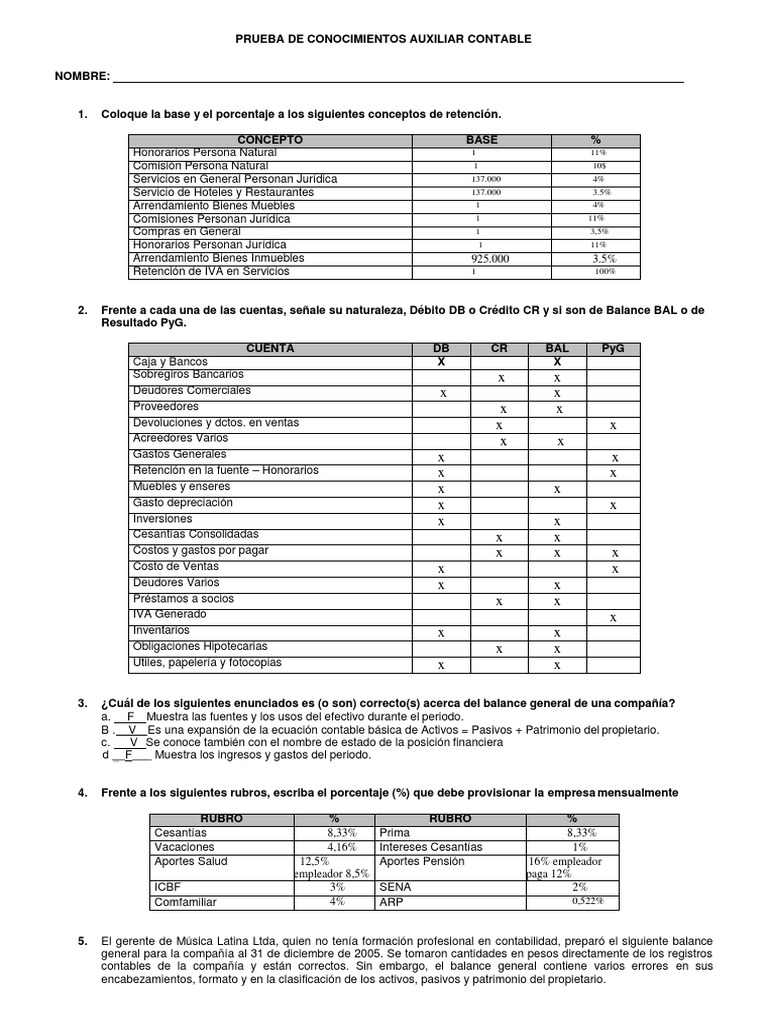Prueba Auxiliar Contable | PDF | Contabilidad | Hoja de balance