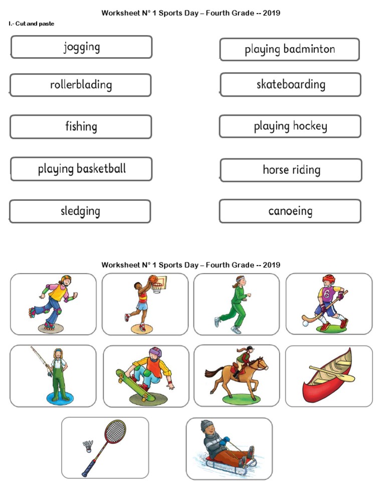 Worksheet #1 Sports Day - Fourth Grade - 2019: I. - Cut and Paste | PDF ...