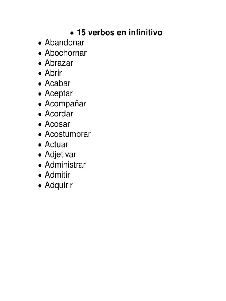 15 Verbos en Infinitivo en Español | PDF