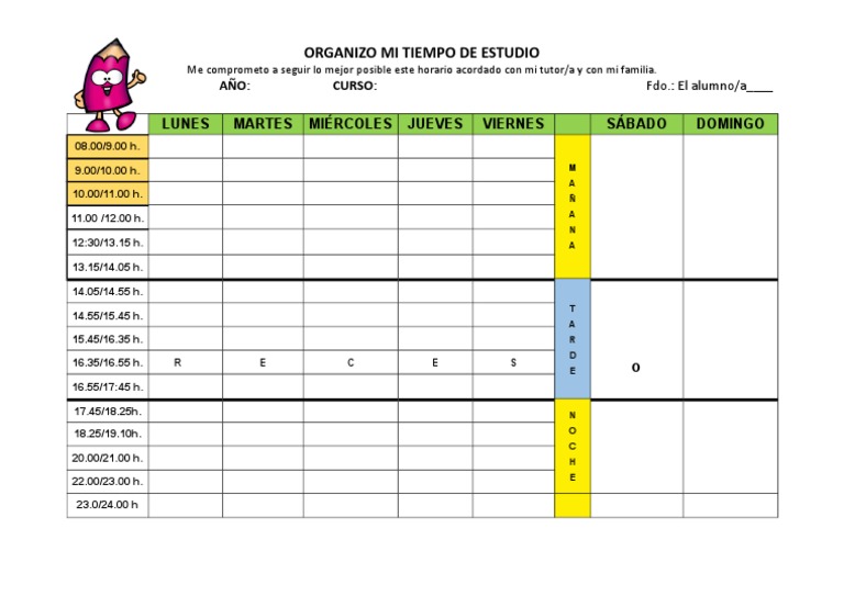 Horario Editable para Organizar Mi Estudio | PDF