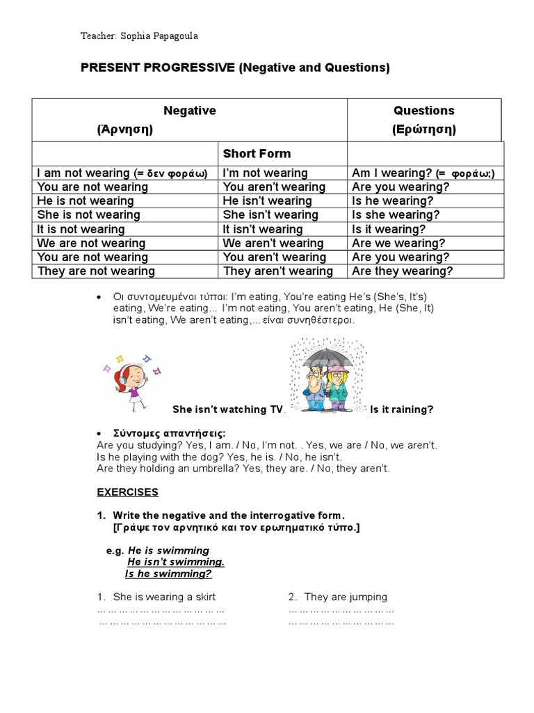 PRESENT PROGRESSIVE (Negative and Questions) : He Isn't Swimming. Is He ...