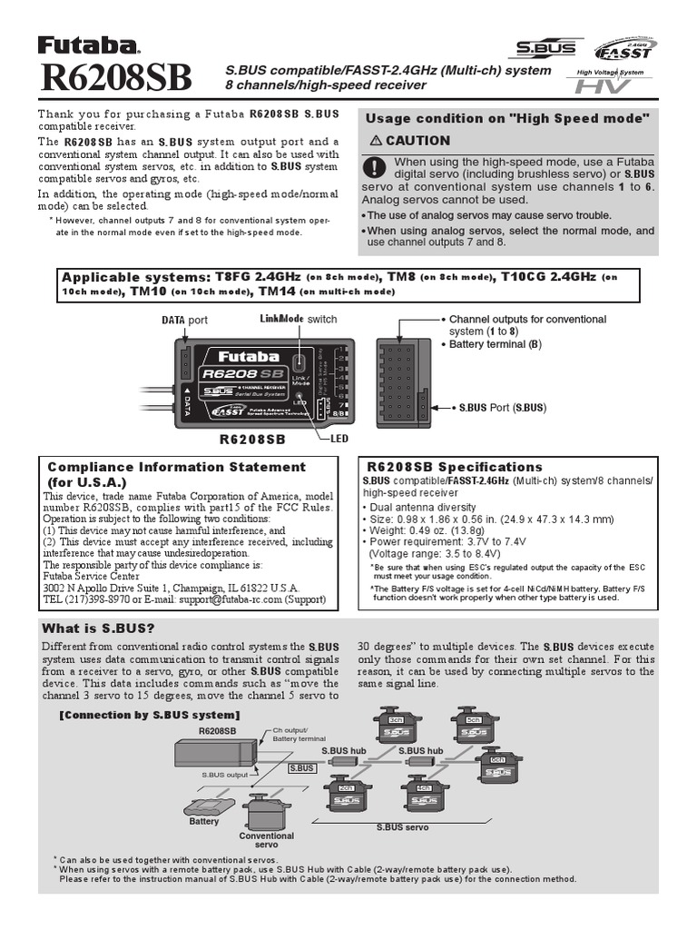 Futaba R6208SB - Manual PDF | PDF | Servomechanism | Electromagnetic ...