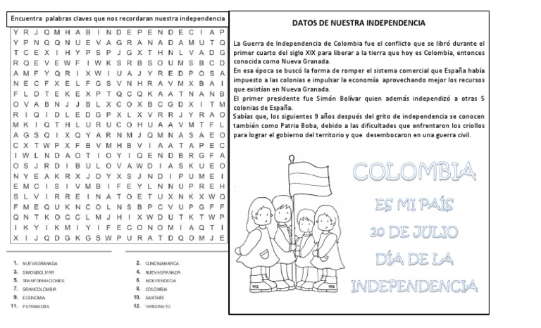 20 de Julio Sopa de Letras y Ficha. | PDF