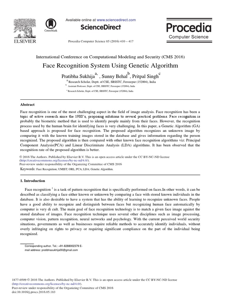 Face Recognition System Using Genetic Algorithm Pdf Genetic Algorithm Principal Component 9697