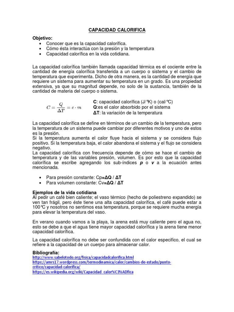 Definición y Ejemplos de Capacidad Calorífica | PDF