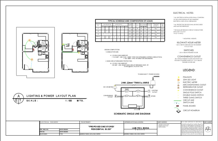 Lighting & Power Layout Plan: Electrical Notes | PDF | Watt | Wire