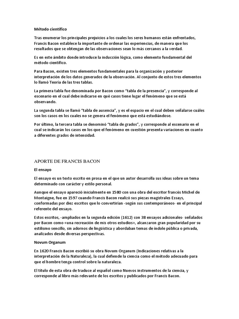 Método Científico Bacon | PDF | Francis Bacon | Razonamiento inductivo