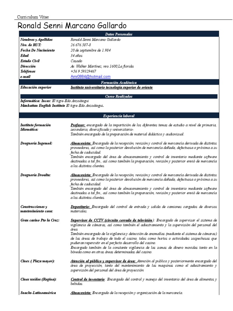 CV Ronald Marcano | PDF | Microsoft Office | Software
