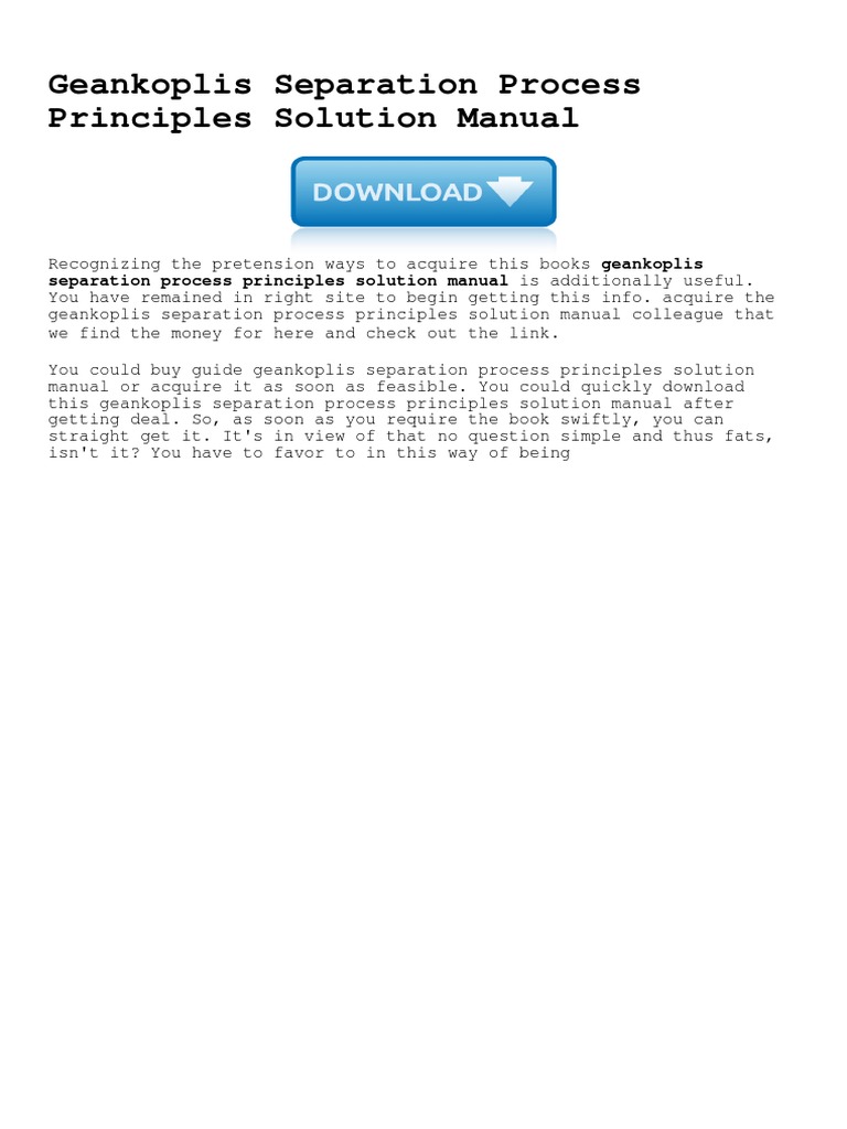 Geankoplis Separation Process Principles Solution Manual | PDF
