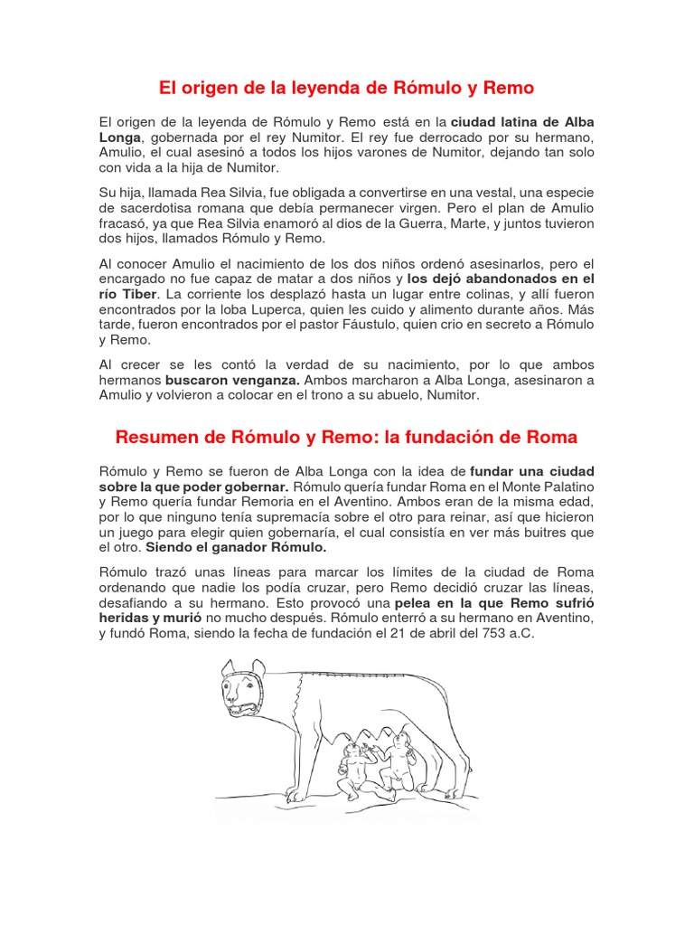 Orígenes de La Leyenda de Rómulo y Remo | PDF