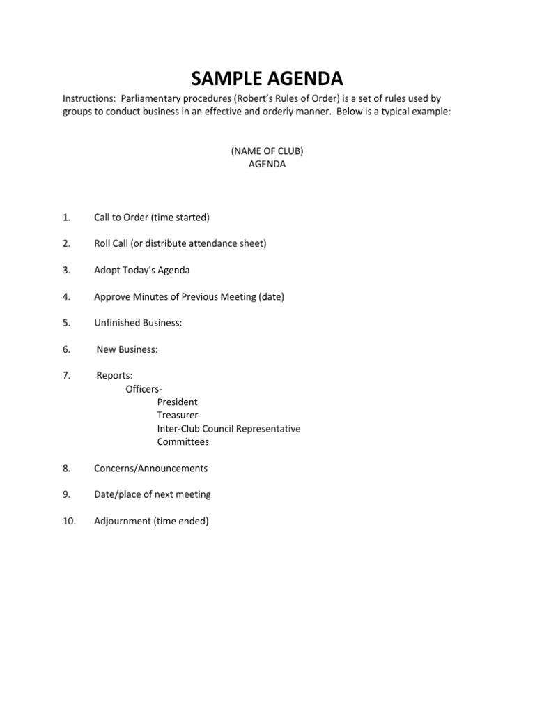 Example Basic Agenda W Roberts Rules Summary | PDF | Rules | Group ...