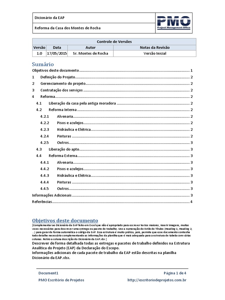 TEMPLAT Dicionario Da EAP - Complementar A Planilha | PDF | Artes (geral)