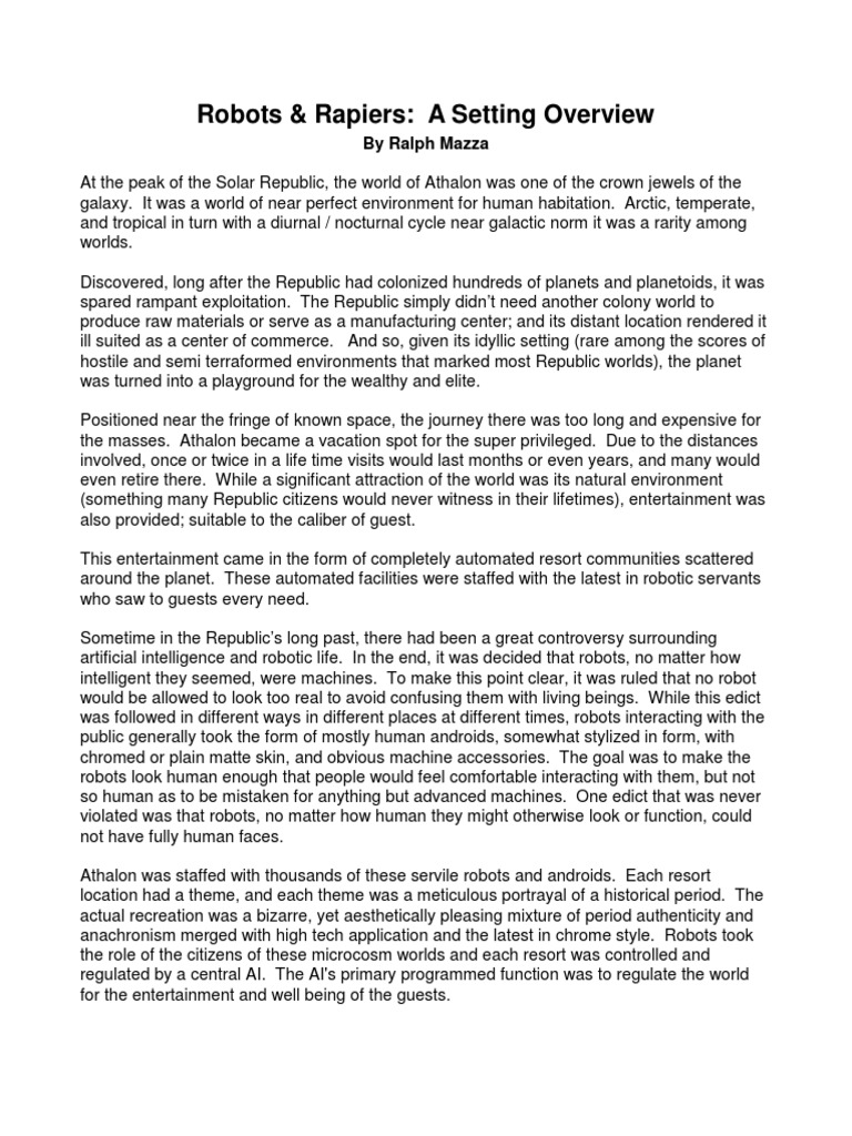Robots & Rapiers A Setting Overview | PDF | Robot | Robotics