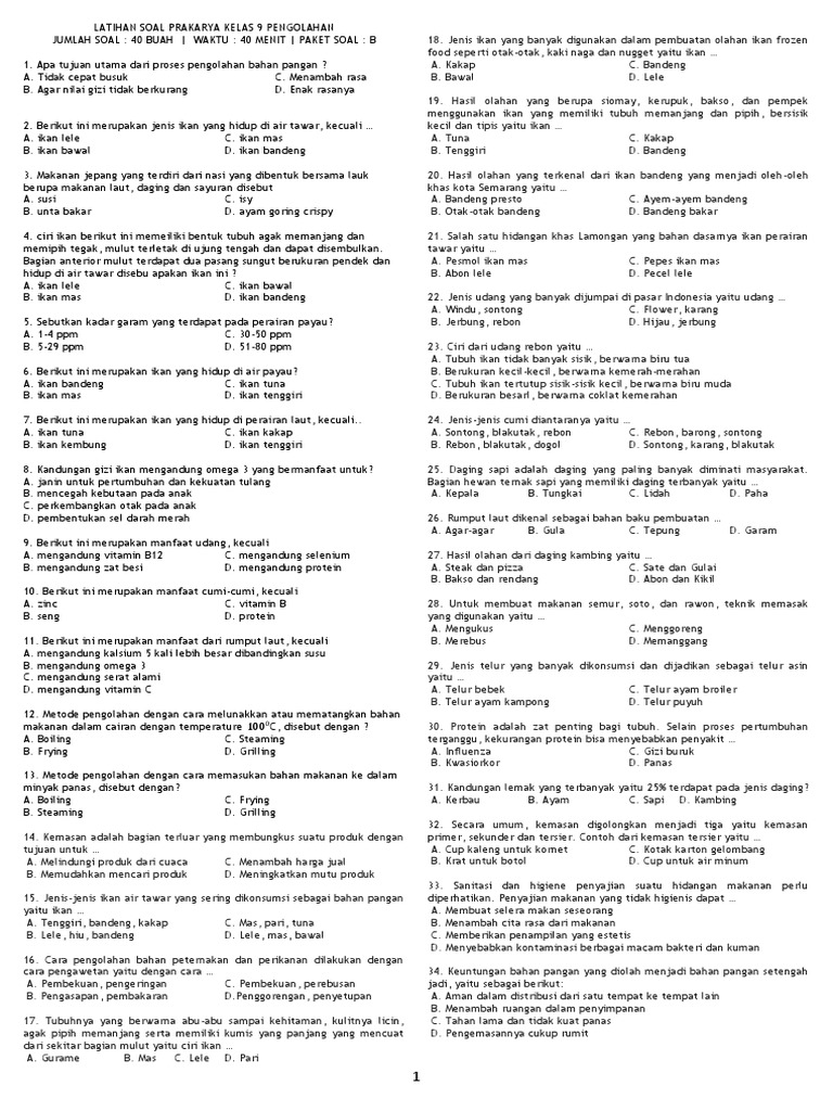 Paket B - Latihan Soal Prakarya Kelas 9 Pengolahan | PDF