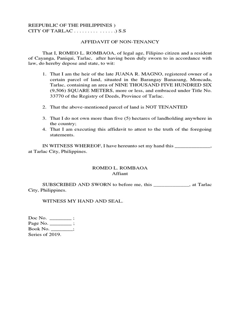 Non Tenancy | PDF | Affidavit | Evidence