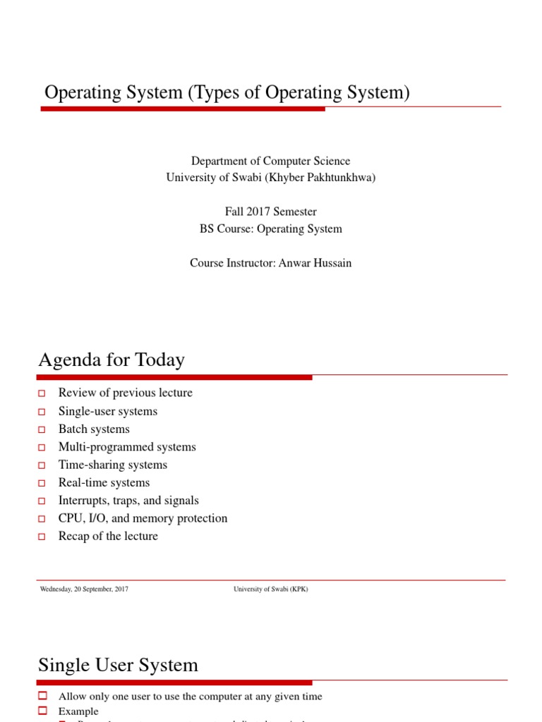 Operating System (Types of Operating System) : Department of Computer ...