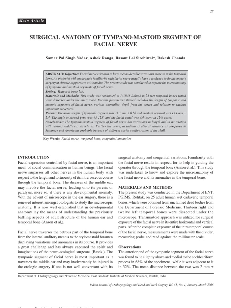 Surgical Anatomy of Tympano-Mastoid Segment of Facial Nerve | PDF | Ear ...