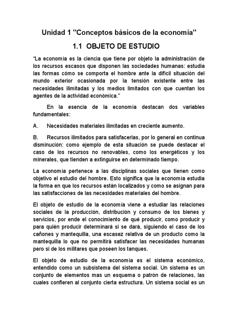 Unidad 1 Conceptos Basicos de La Economia | PDF | Bienes | Riqueza