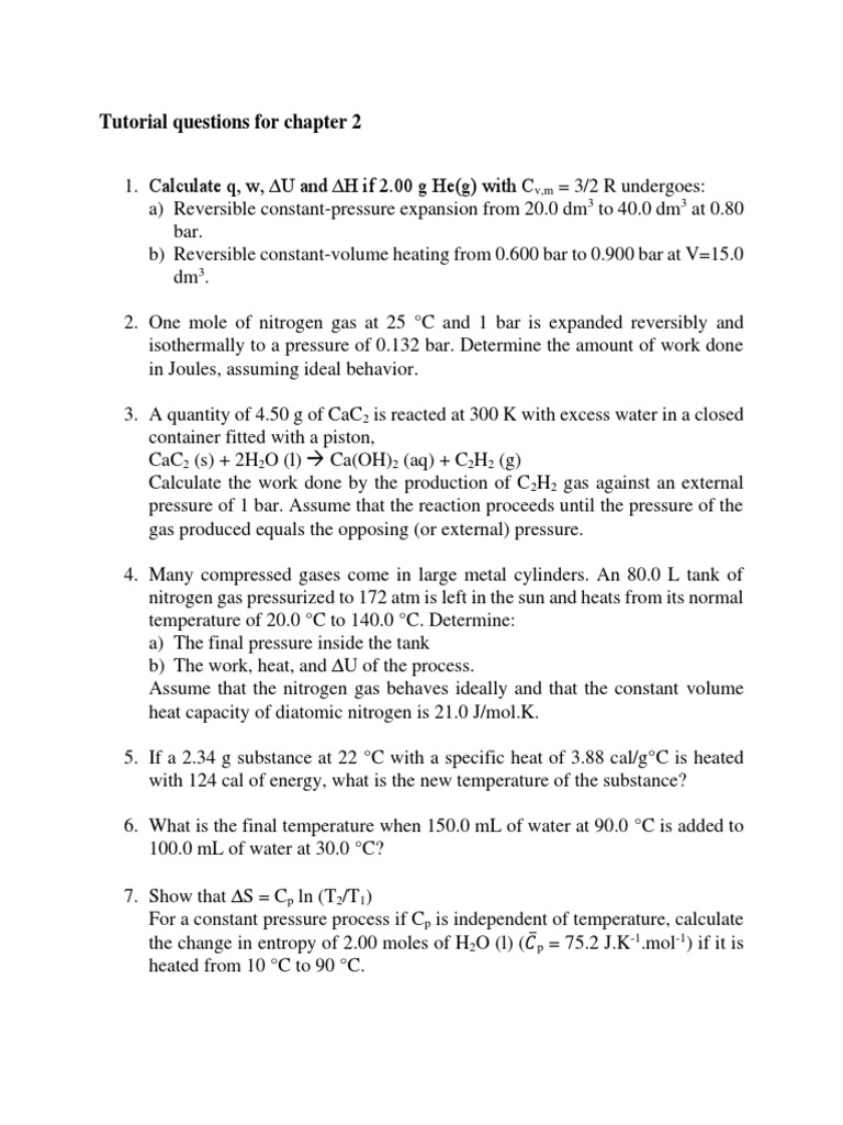 Tutorial Chapter 2 | PDF | Gases | Heat Capacity