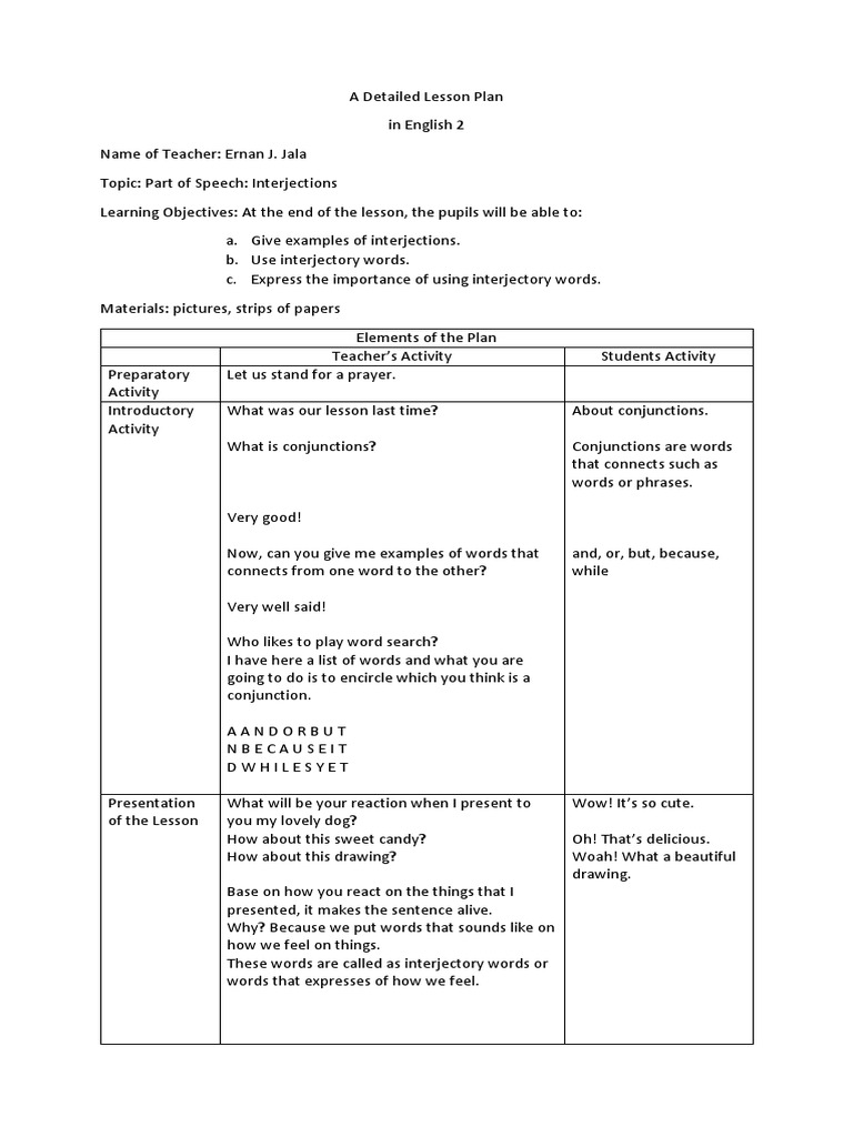 A Detailed Lesson Plan STS | PDF | Grammar | Syntax