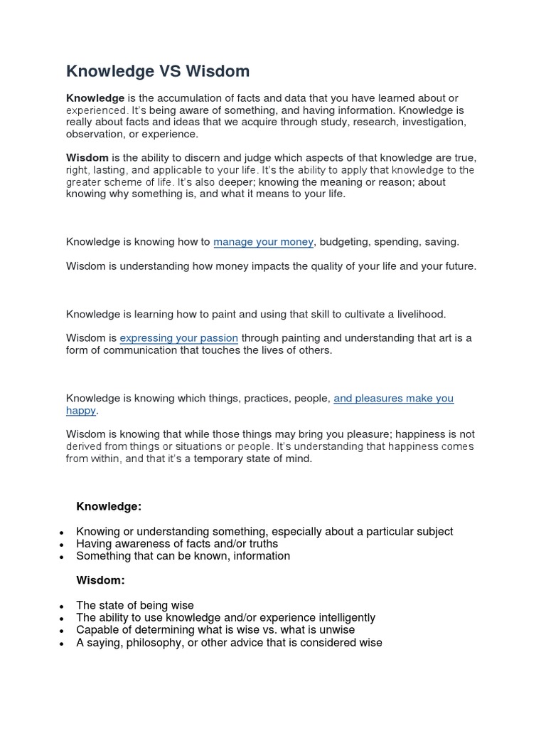 Knowledge Vs Wisdom | PDF | Wisdom | Knowledge