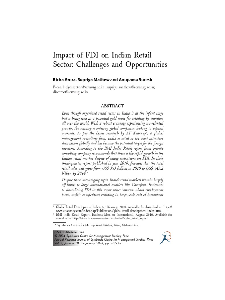 Impact of FDI On Indian Retail Sector: Challenges and Opportunities ...