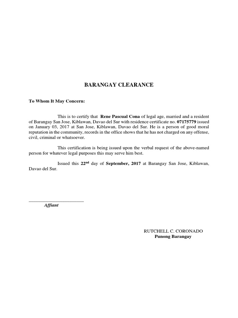 Barangay Clearance | PDF
