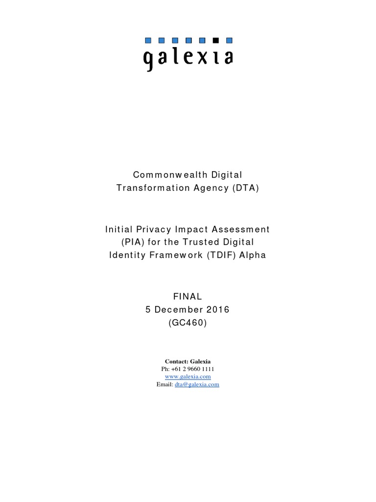 Privacy Impact Assessment For The Trusted Digital Identity Framework ...