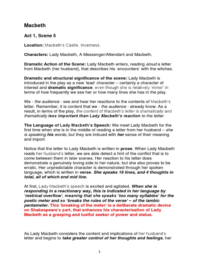 ACT1 Scene 5 Notes | PDF | Macbeth | Metre (Poetry)