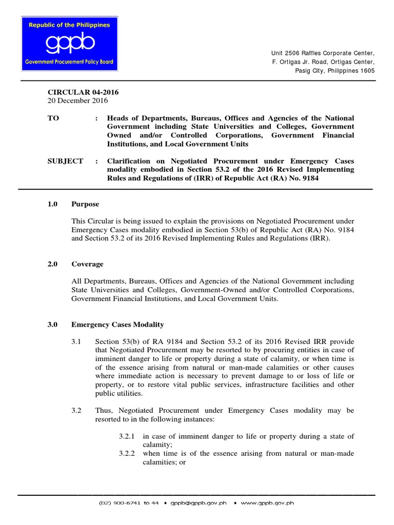 Clarification on Negotiated Procurement under Emergency Cases | PDF | Request For Proposal ...