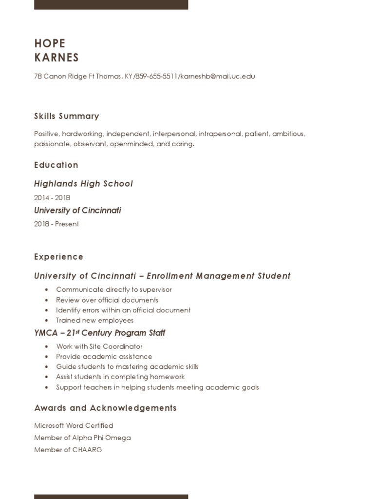 Hope Karnes: Skills Summary | PDF | Career & Growth