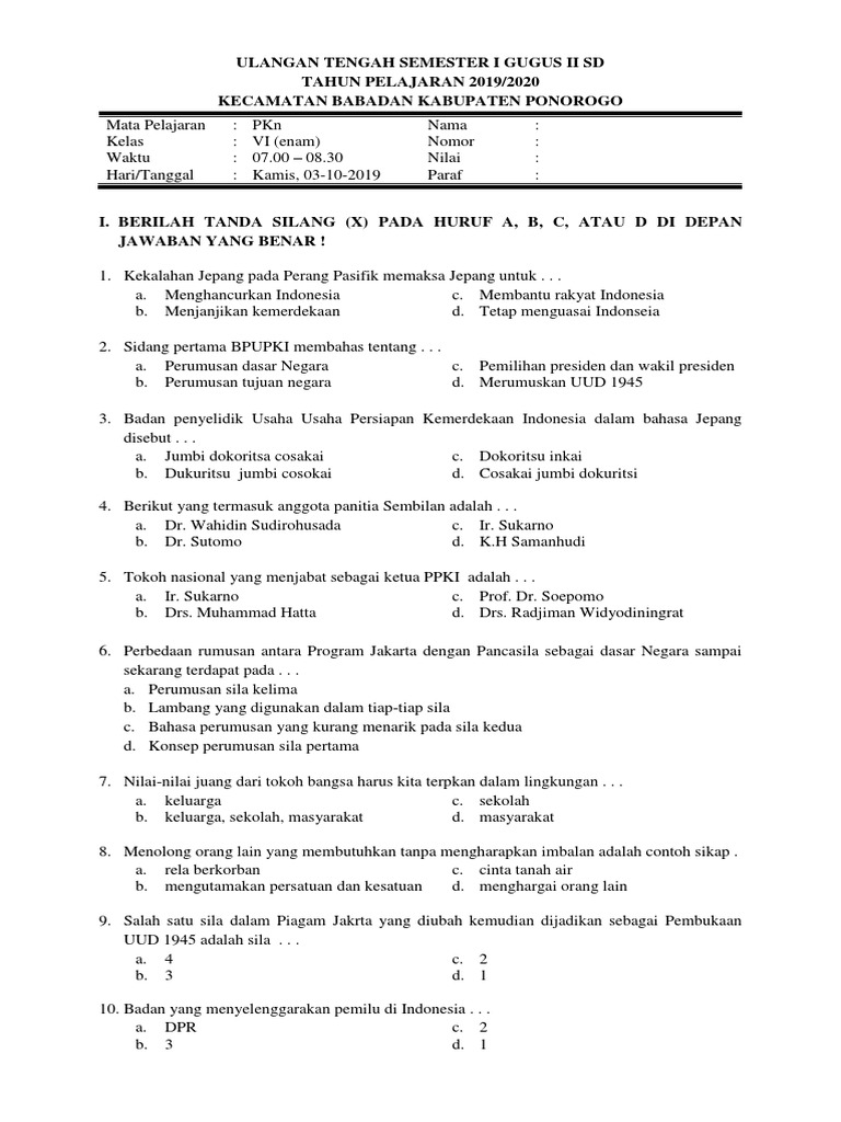 Soal PKN SD | PDF | Politik | Sejarah