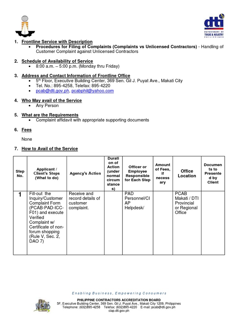 CIAP-PCAB Citizen's Charter - Procedures For Filing of Complaint ...
