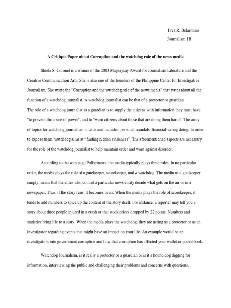 Critique Paper | PDF | Journalism | News Media