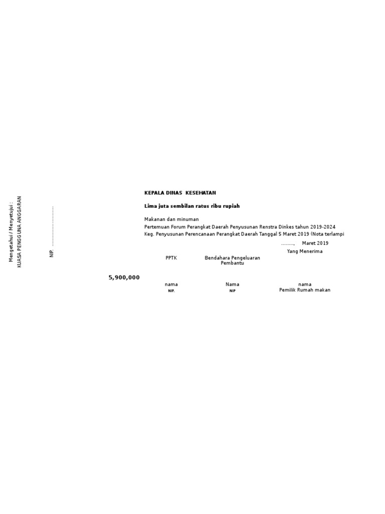 Contoh Format Kwitansi Makan Minum Rapat | PDF