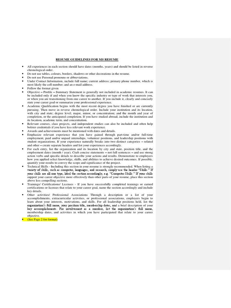 MS Resume Guidelines 2018 | PDF | Résumé | Behavior Modification
