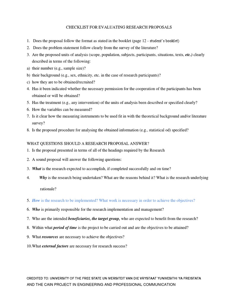 Research Proposal Evaluation Checklist | PDF | Experiment | Citation