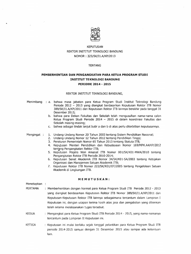 323 SK Rektor Tentang Pemberhentian Dan Pengangkatan Ketua Prodi ITB ...