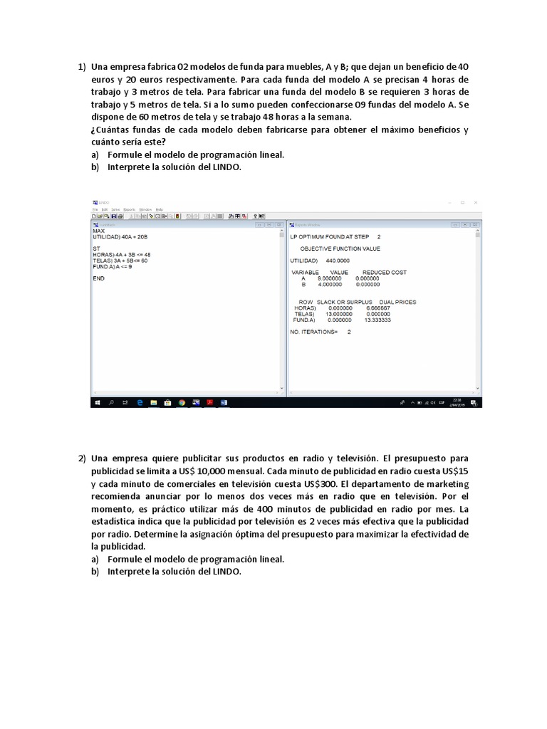 Ejercicios Programacion Lineal | PDF | Aceituna | Publicidad Ejercicios Programacion Lineal | PDF | Aceituna | Publicidad