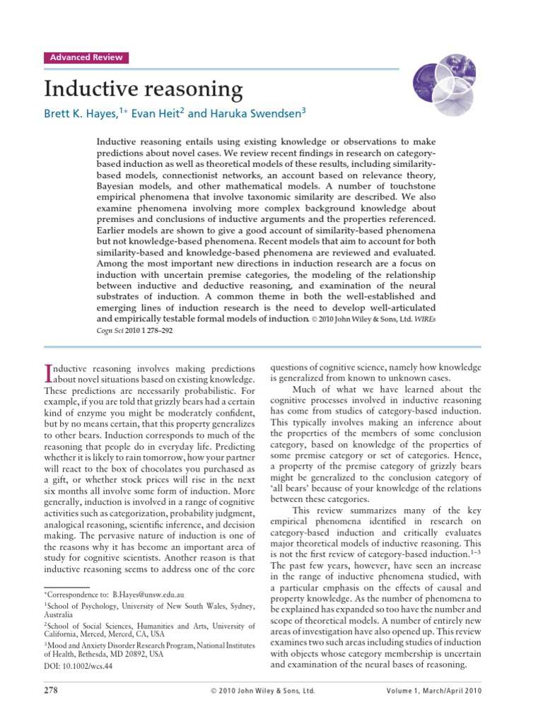 Inductive Reasoning: Brett K. Hayes, Evan Heit and Haruka Swendsen ...