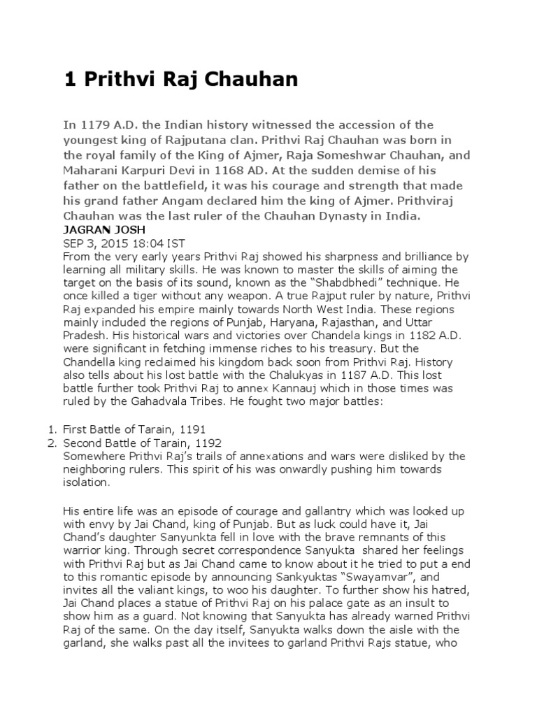 1 Prithvi Raj Chauhan | PDF | History | Religion & Spirituality