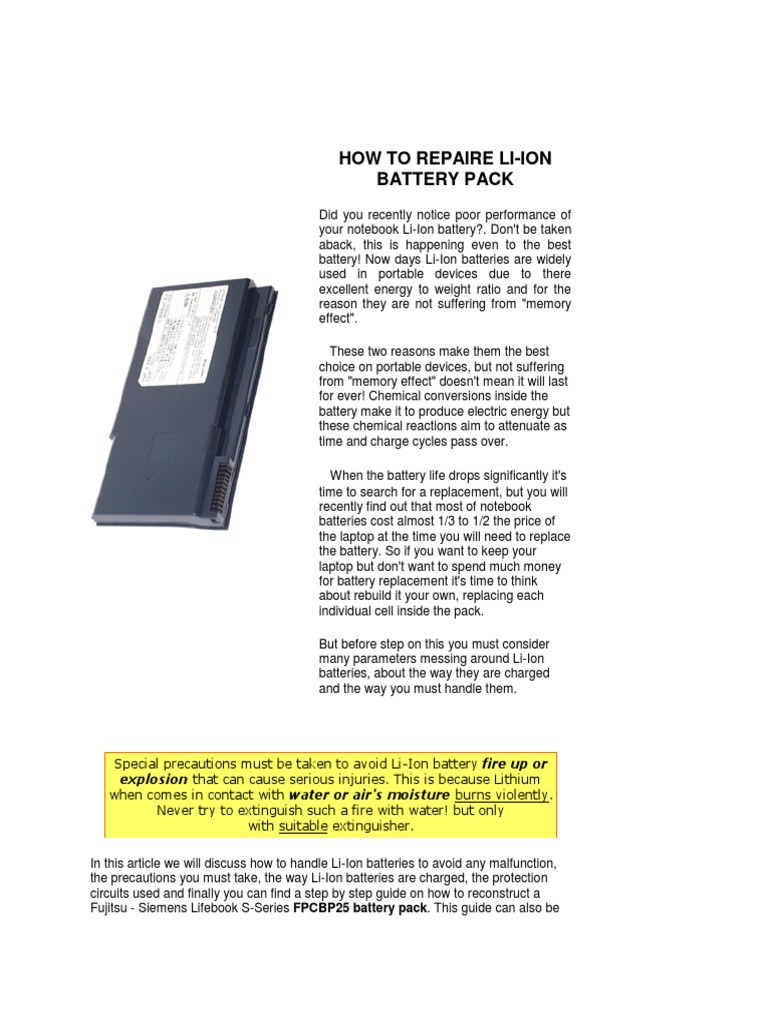 How To Repair Lithium-Ion Battery Pack | PDF | Rechargeable Battery ...