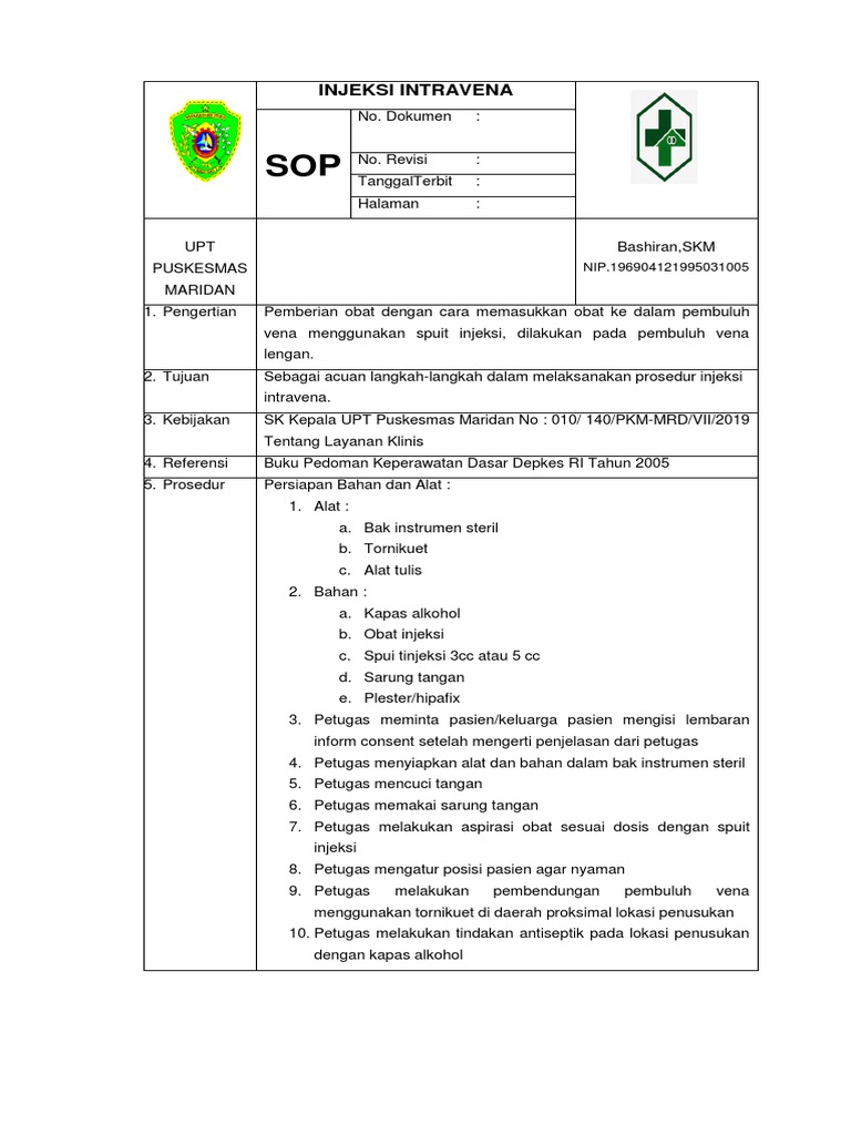 Sop Injeksi Intravena | PDF