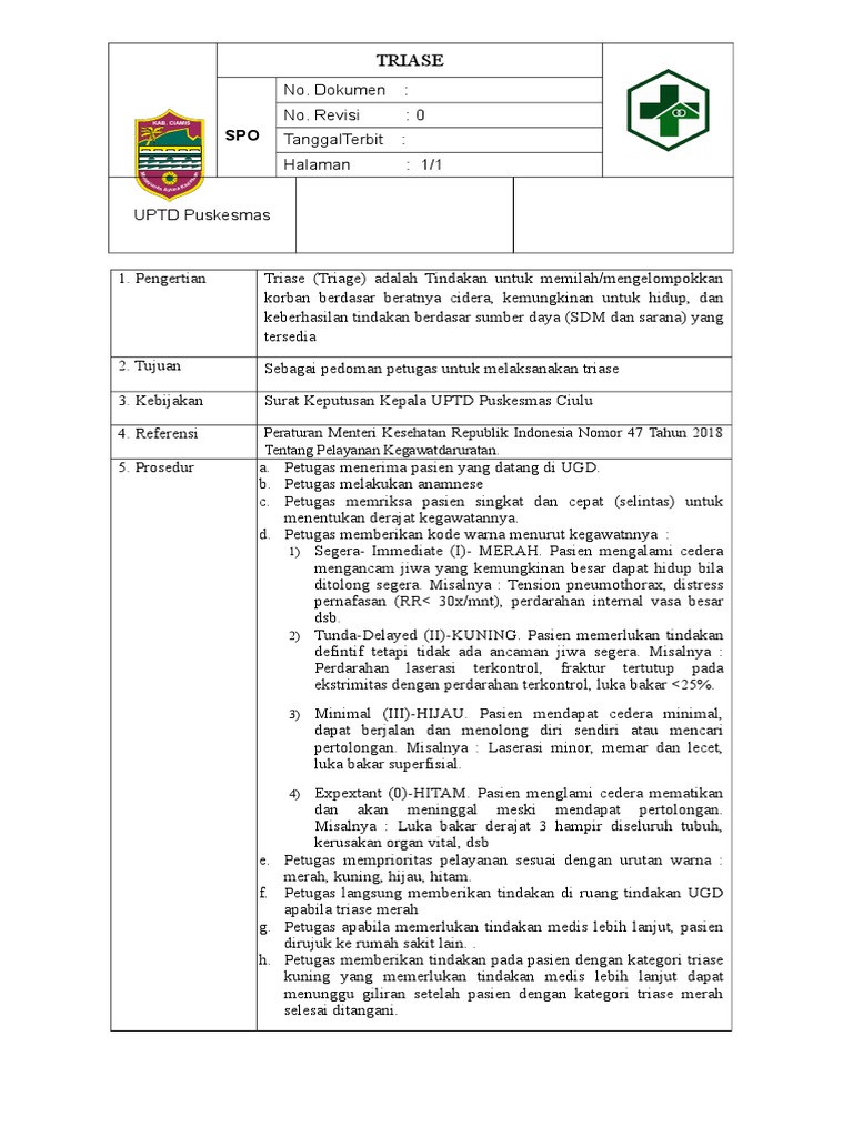 Prosedur Triase di UGD Puskesmas | PDF