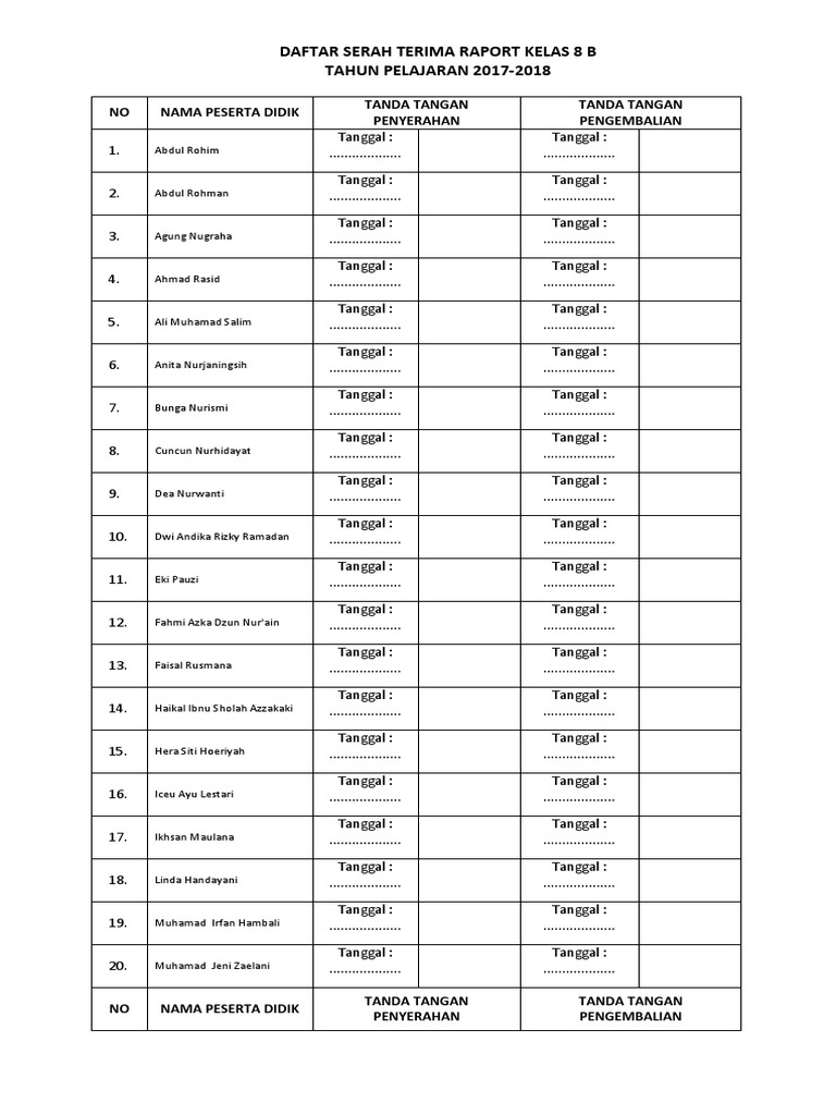 Daftar Serah Terima Raport | PDF