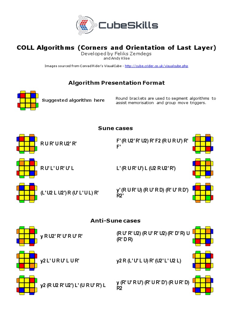 Coll Algorithms Corners And Orientation Of Last Layer Pdf Teaching 3387