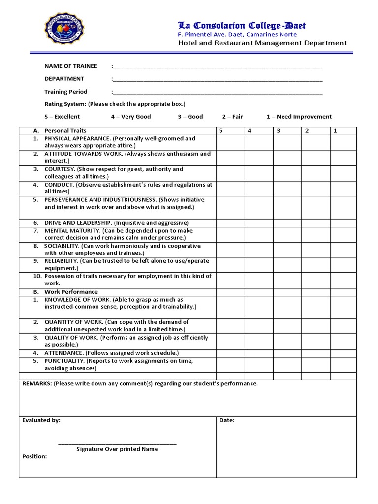 Evaluation Form Ojt | PDF | Employment | Applied Psychology