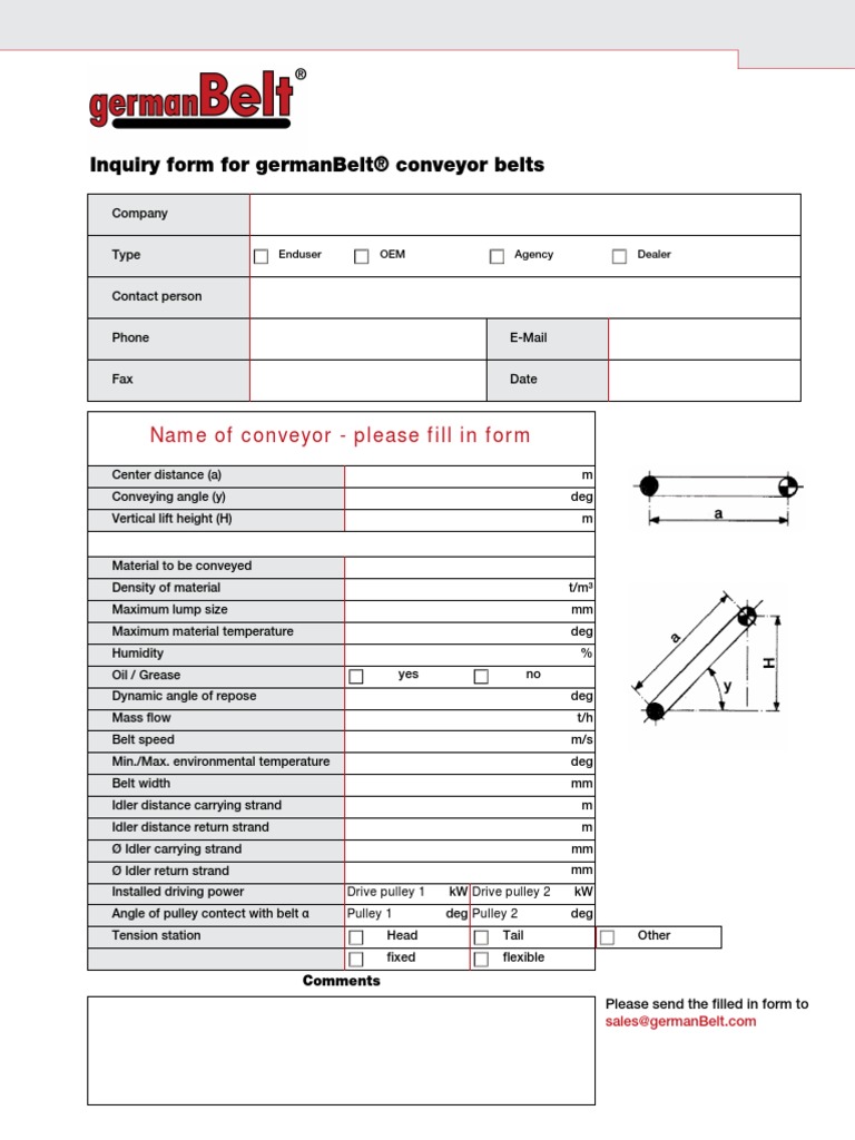 Inquiry Form For Germanbelt® Conveyor Belts | PDF