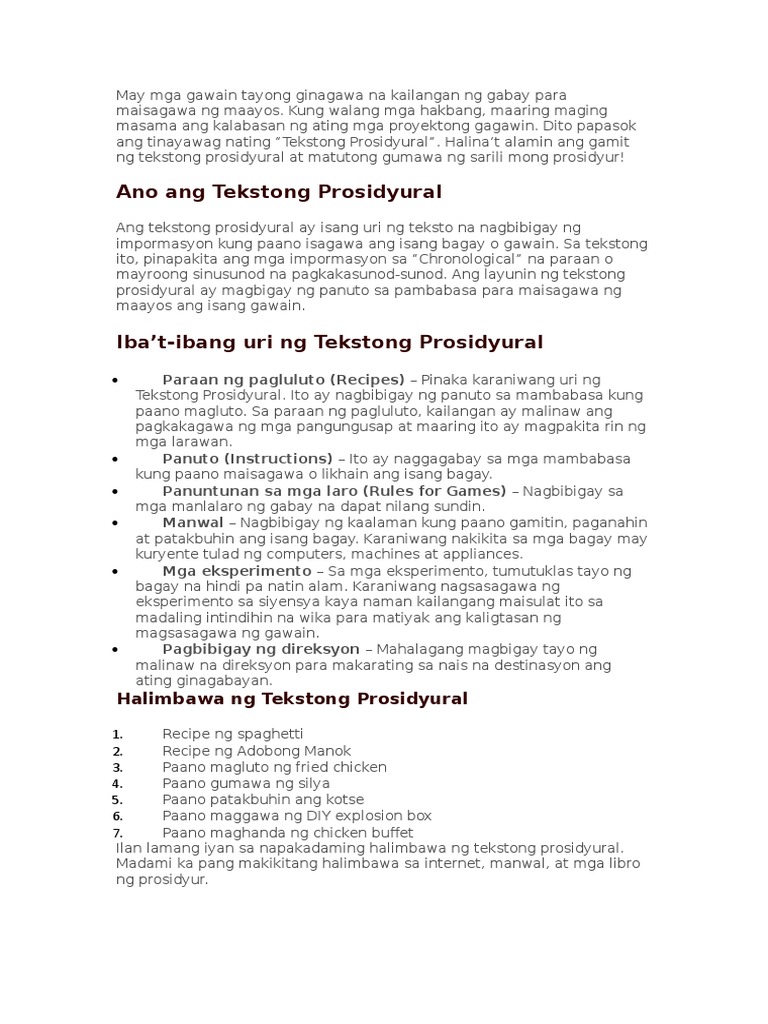Halimbawa NG Tekstong Prosidyural Halimbawa NG Tekstong Prosidyural